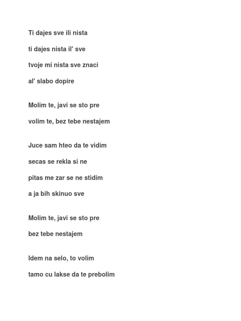 Ti Dajes Sve Ili Nista | PDF