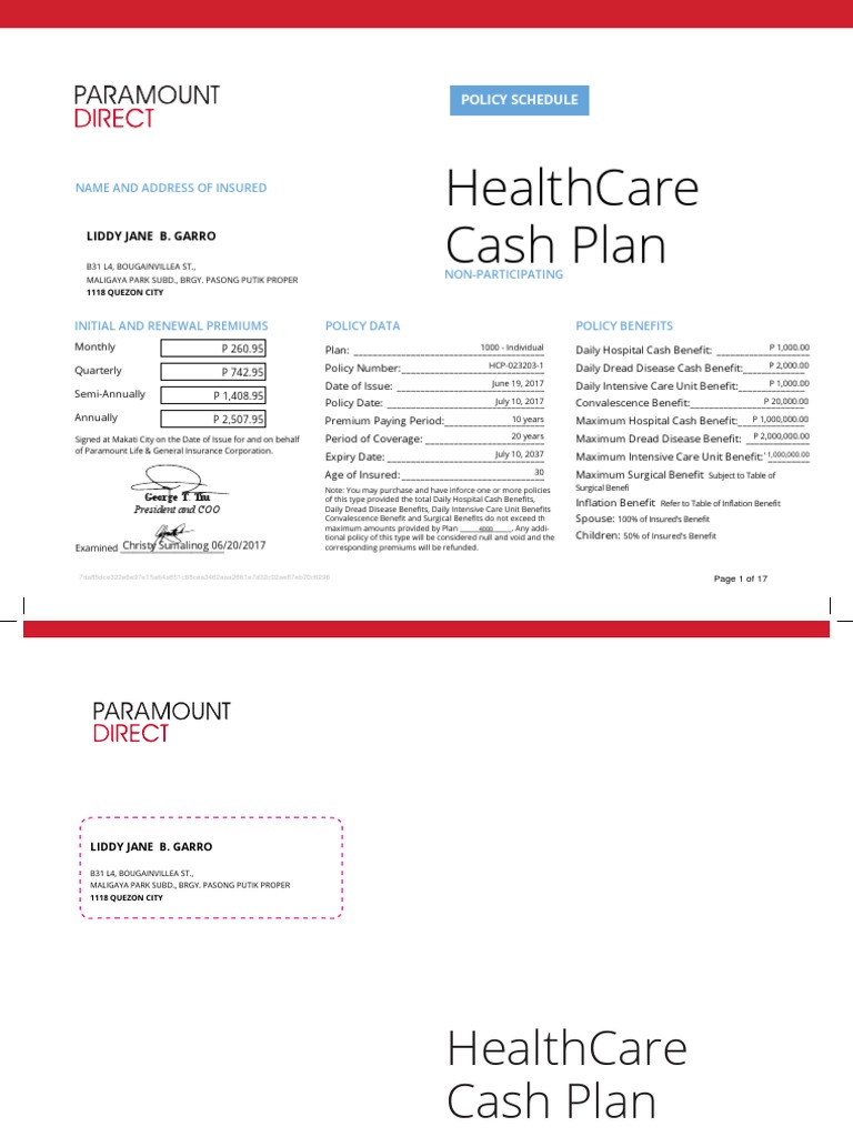 HealthCare Cash Plan Policy | PDF | Insurance | Hospital
