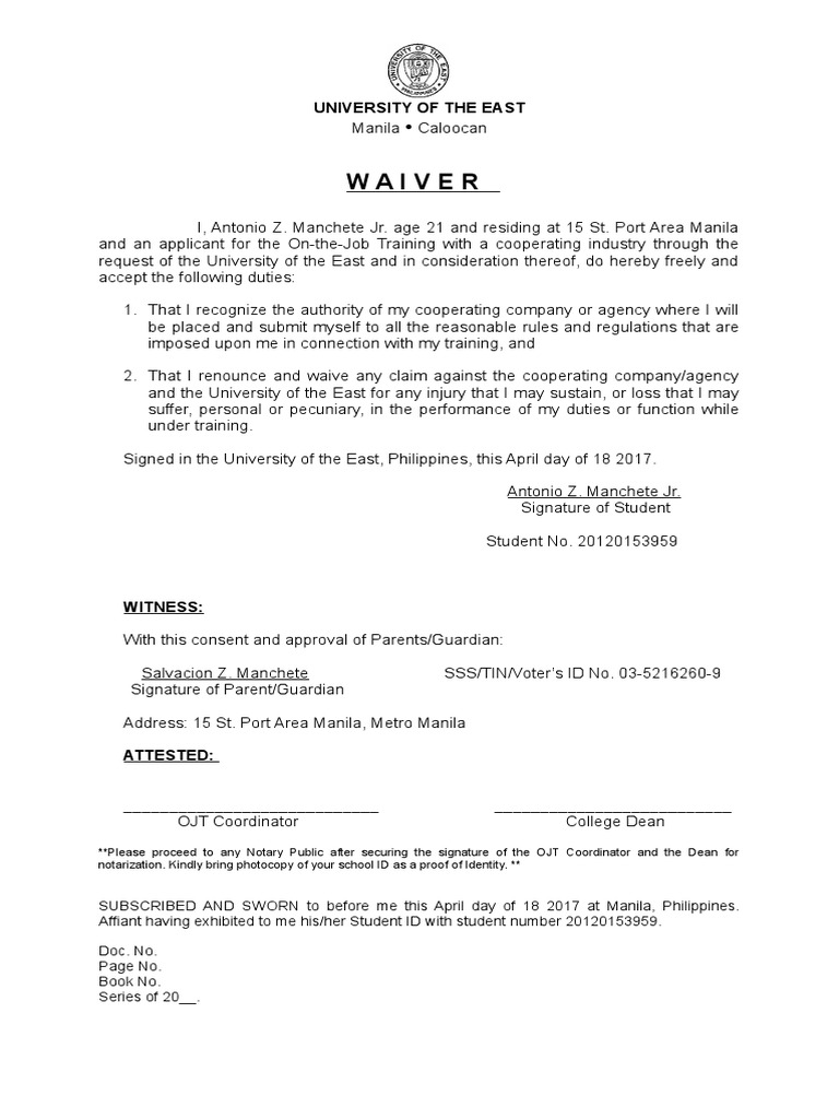 OJT Waiver JR | PDF