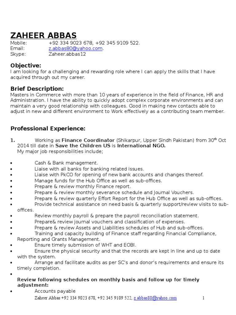 Zaheer Abbas CV | PDF | Invoice | Employment
