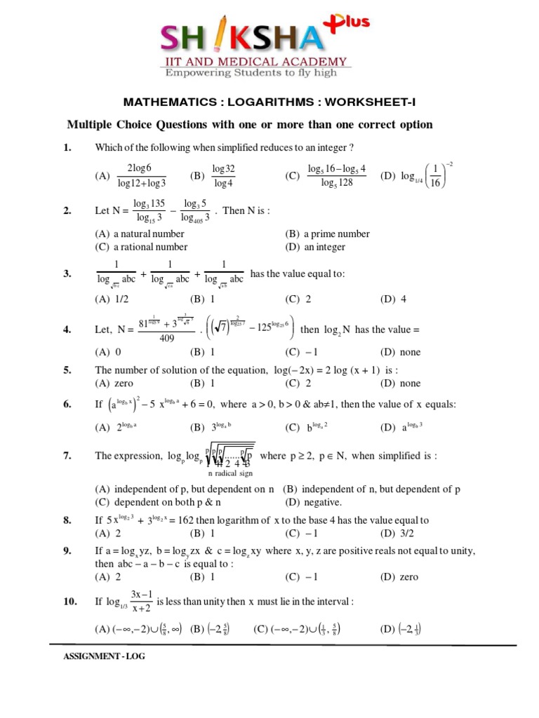 Logarithms Assignment | PDF | Logarithm | Complex Analysis