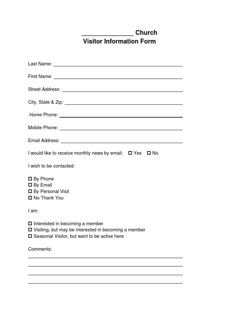 Church Visitor Information Form | PDF