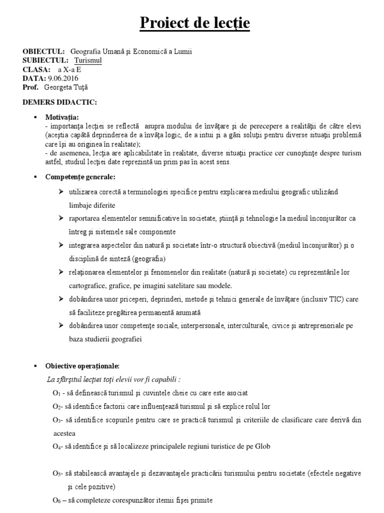 Structura Unui PROIECT DIDACTIC Model2017 | PDF