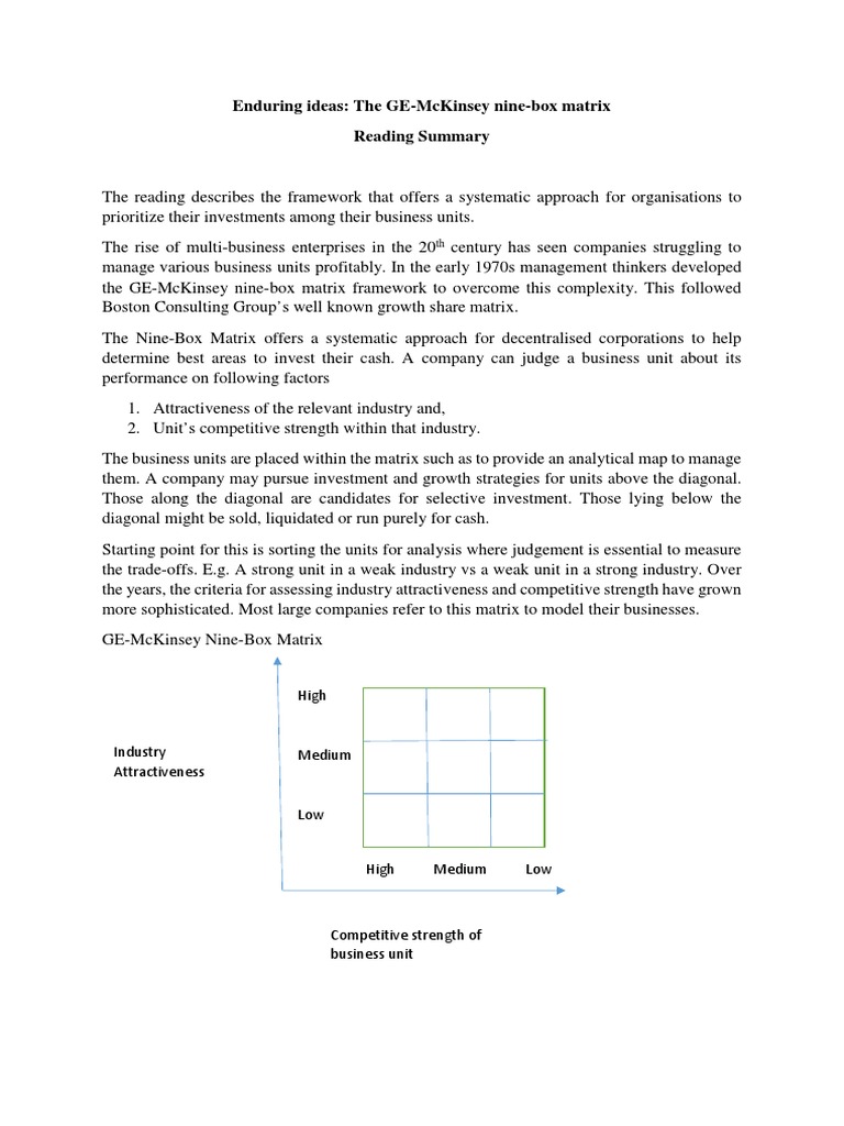 GE-Mckinsey Nine-Box Matrix Summary | PDF