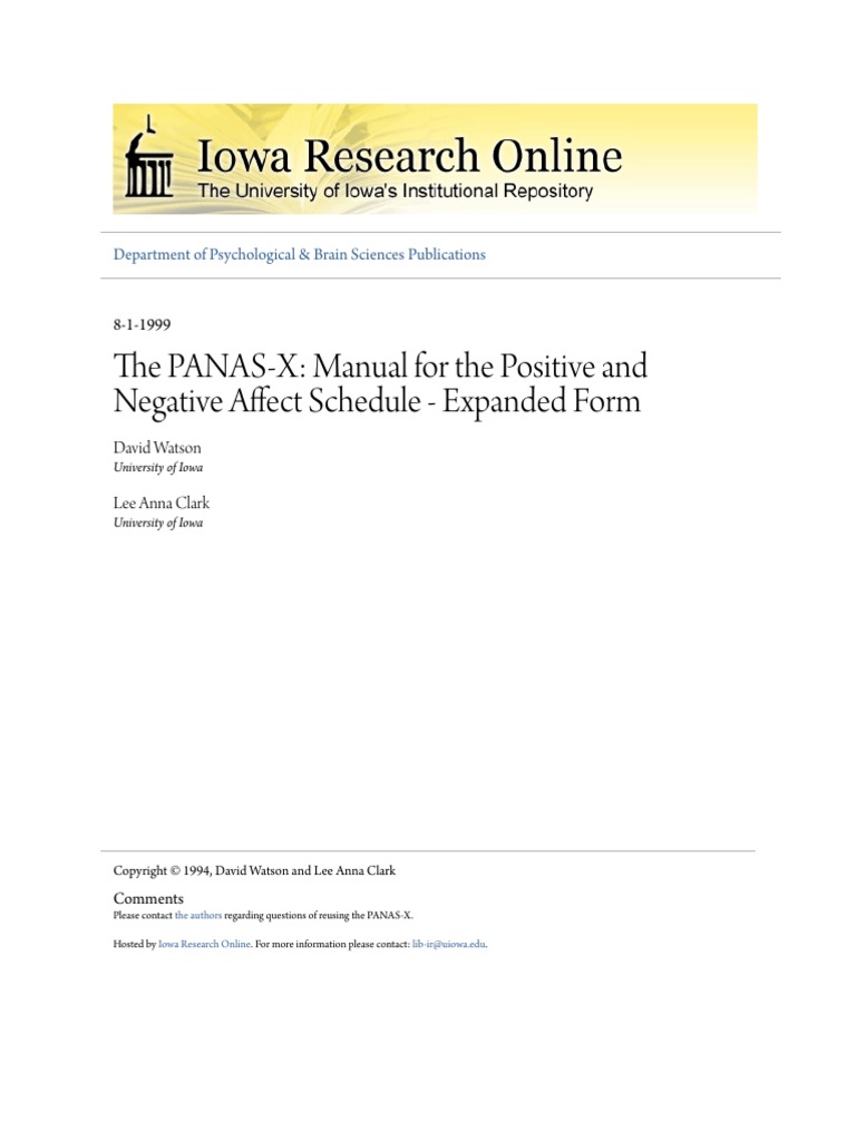 The PANAS-X - Manual For The Positive and Negative Affect Schedule ...