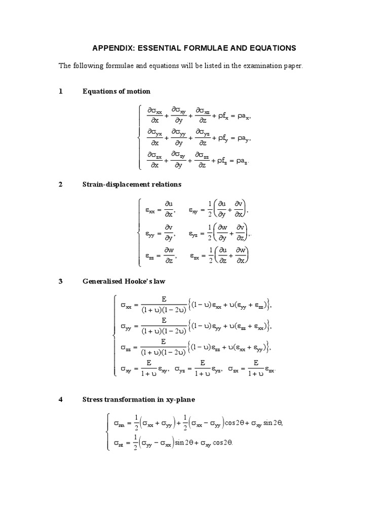 Appendix: Essential Formulae and Equations: XX Xy XZ X X | PDF ...