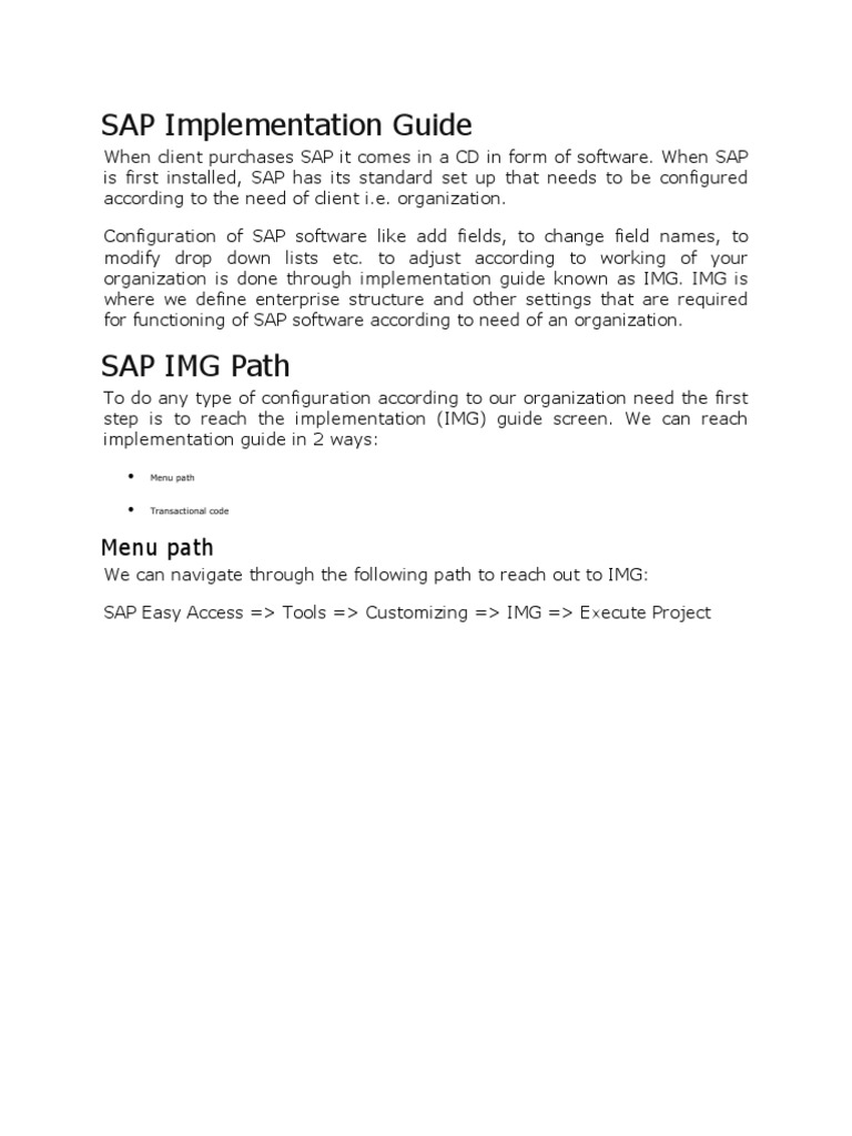 SAP Implementation Guide: Menu Path | PDF
