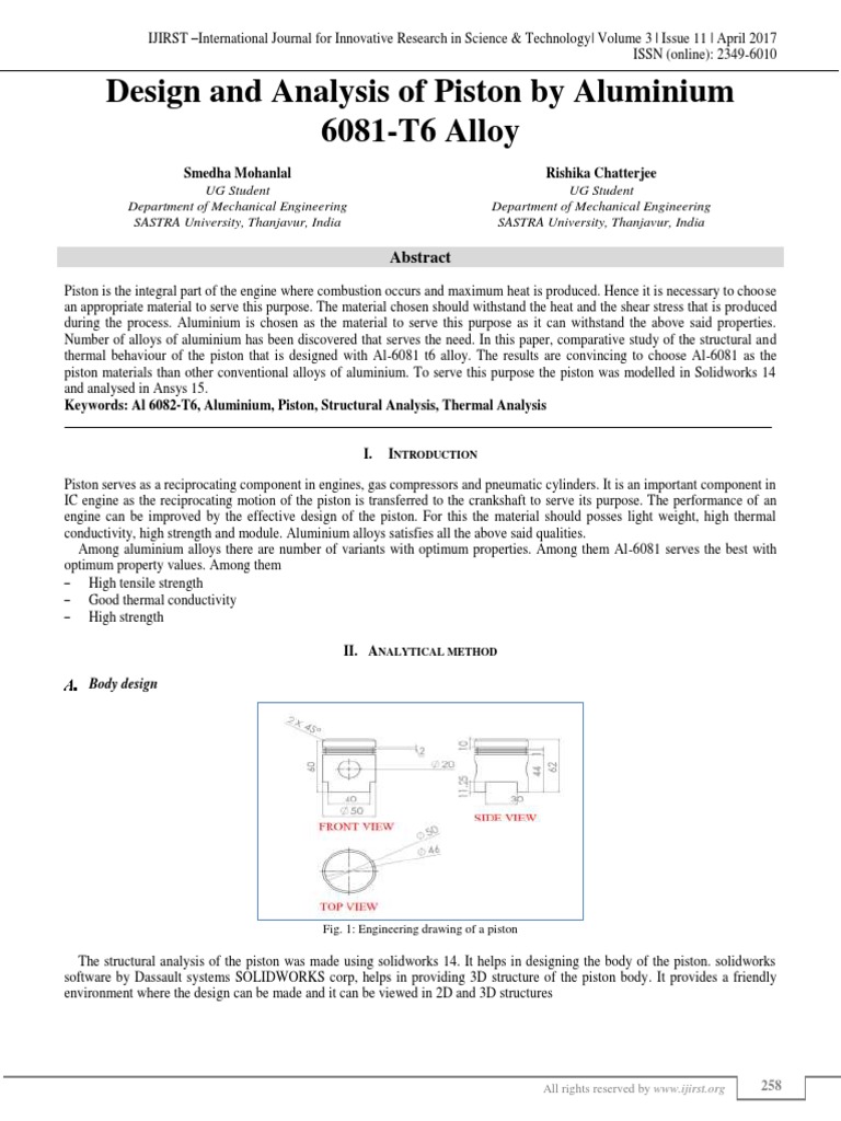 Piston Design Using Aluminium 6081-T6 | PDF | Stress (Mechanics ...