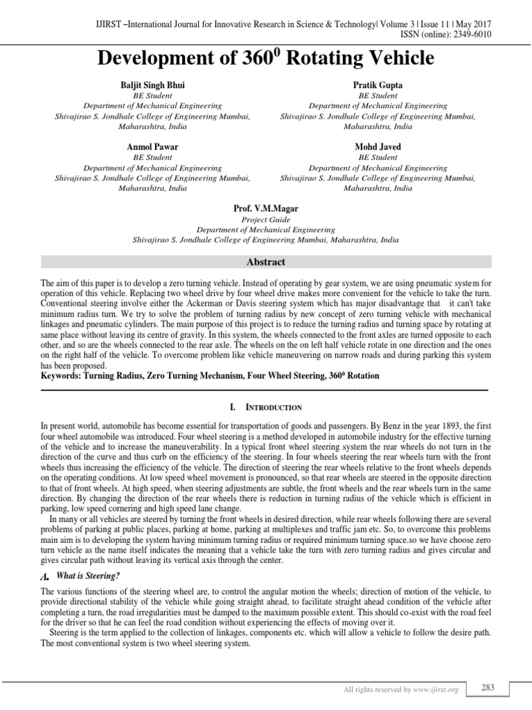 Development of 360 Degree Rotating Vehicle | PDF | Steering | Valve