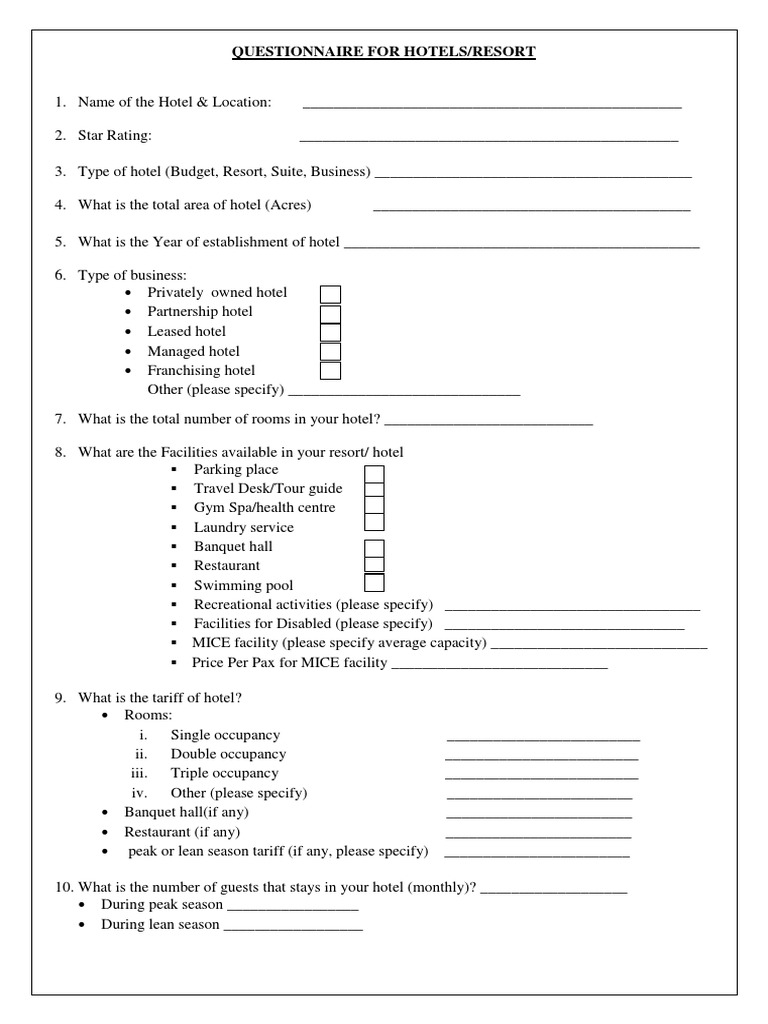 Resort Questionnaire | Resort | Hotel | Free 30-day Trial | Scribd