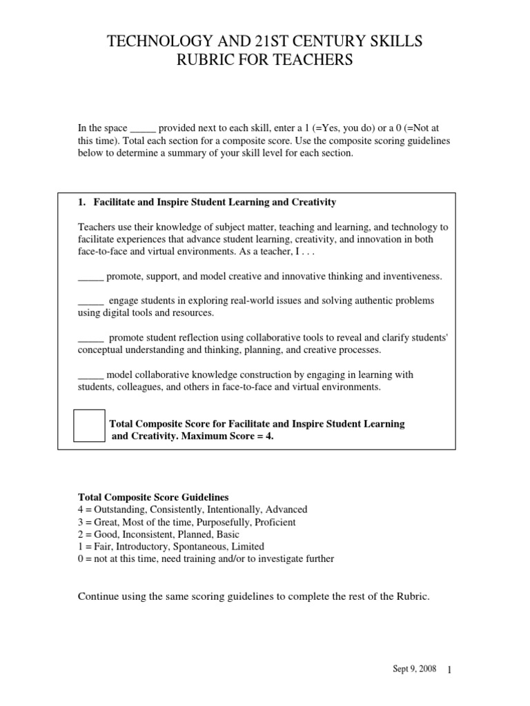 Self Evaluation Technology Rubric | PDF | Educational Assessment | Learning