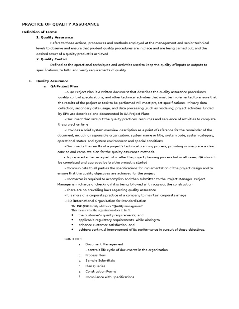 Practice of Quality Assurance | PDF | Quality Assurance | Specification ...