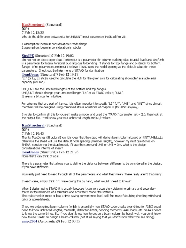 Staad Input Parameters | PDF | Buckling | Beam (Structure)