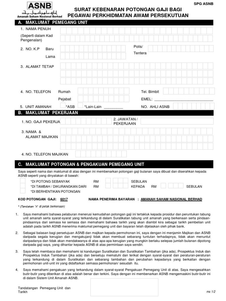 BORANG SPG ASNB & Panduan Pengisian Borang | PDF