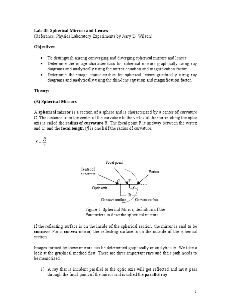 Spherical Mirrors and Lenses Lab Guide | PDF | Lens (Optics) | Glass ...