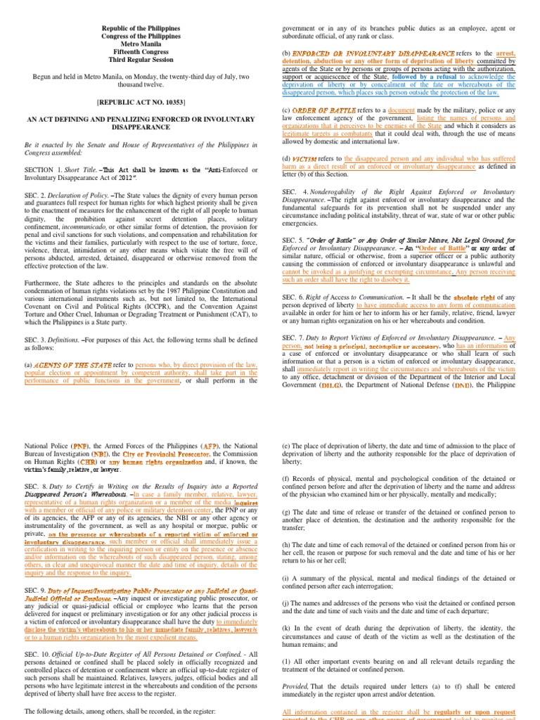 Ra No. 10353 | Victimology | Habeas Corpus