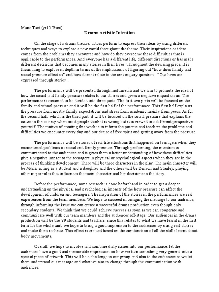 y10 drama artistic intention | Adolescence | Psychology & Cognitive Science