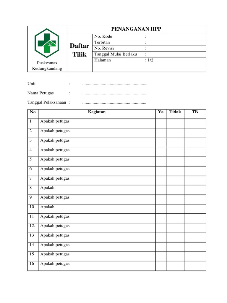 Daftar Tilik Penanganan HPP | PDF