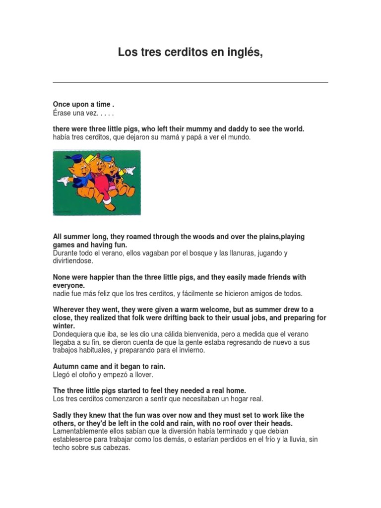 Los Tres Cerditos En Inglés Pdf Entretenimiento General