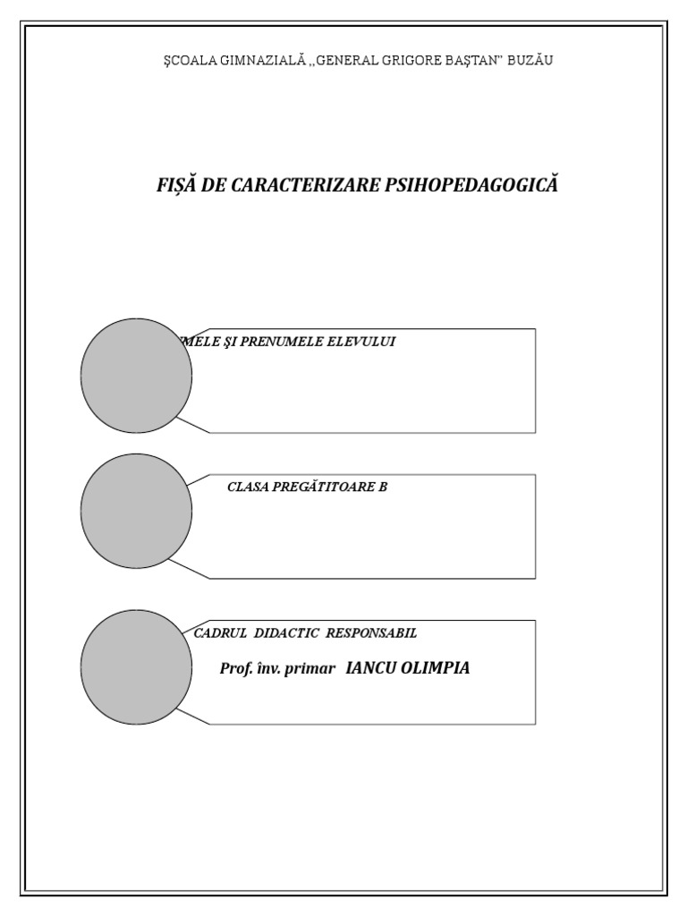Fisa de Caracterizare A Elevului Pentru Clasa Pregatitoare | PDF