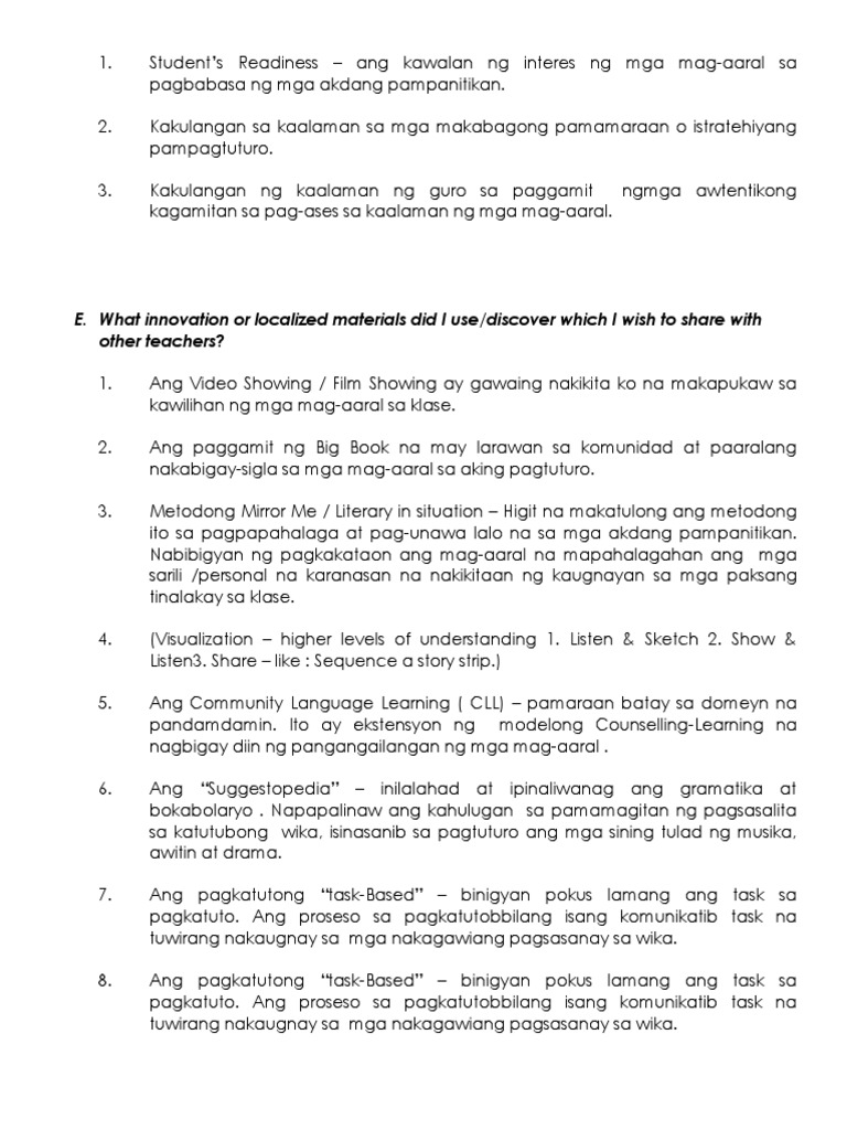 E. What Innovation or Localized Materials Did I Use/discover Which I ...