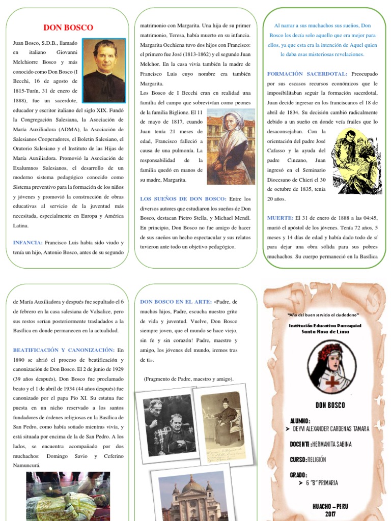 DON BOSCO - triptico.docx | Iglesia Católica | Educación religiosa