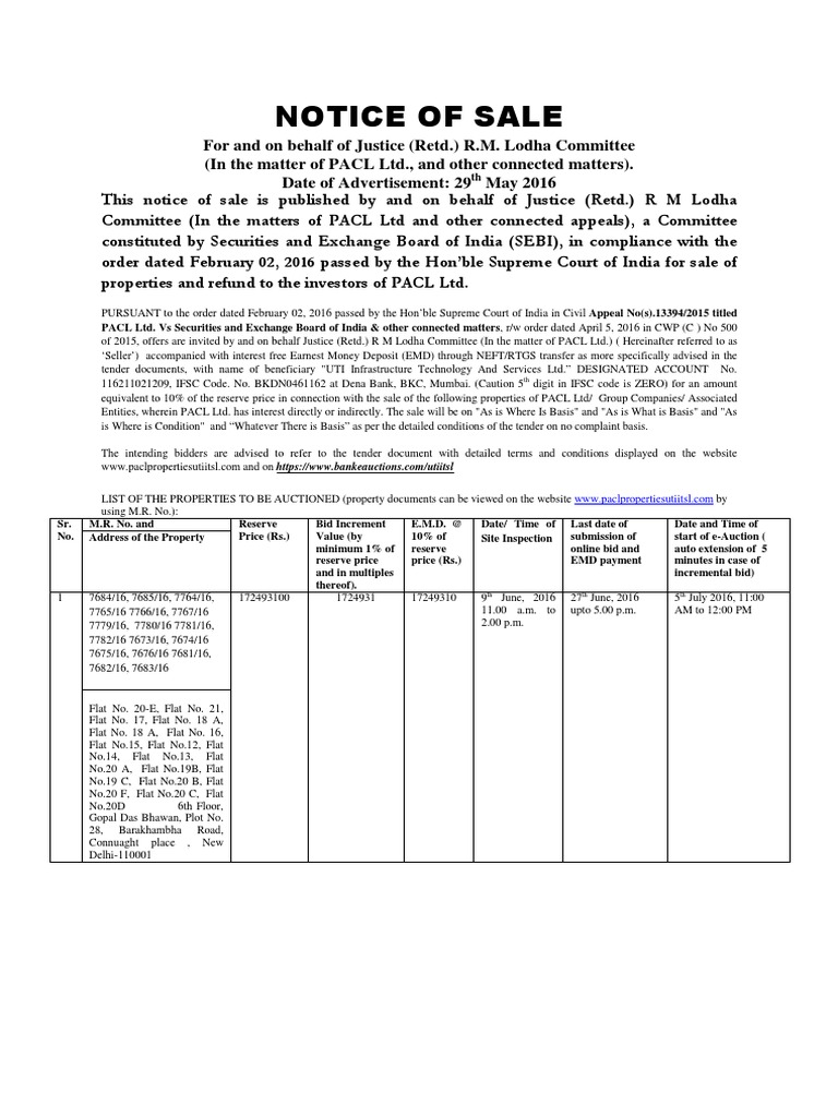 PACL Properties Auction Notice | PDF | Auction | Business
