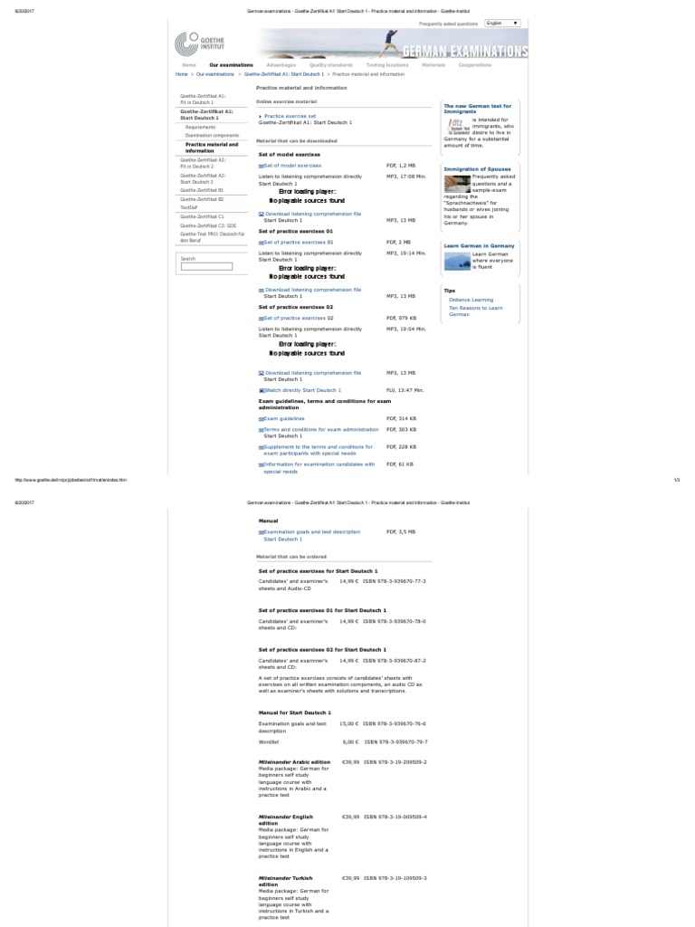 German Examinations - Goethe-Zertifikat A1 - Start Deutsch 1 - Practice ...