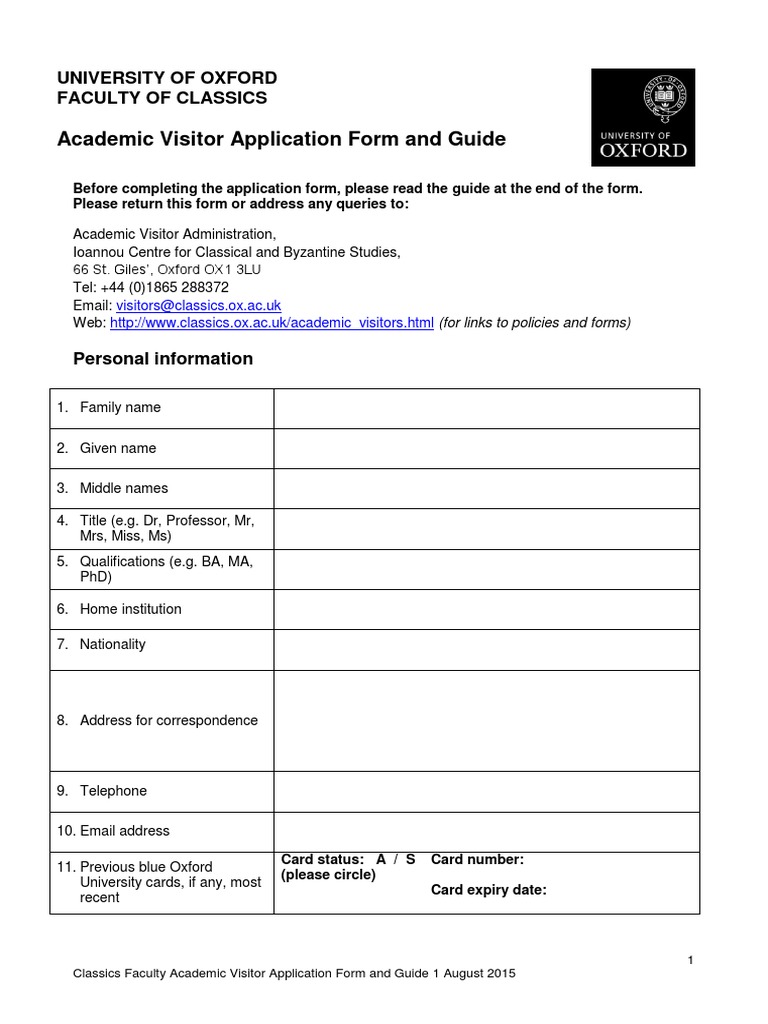 Academic Visitor Application Form Rev August 2015 | Download Free PDF ...