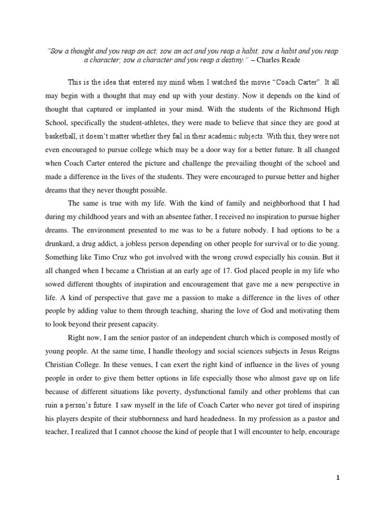 Reflection Paper on Coach Carter | Leadership | Motivation