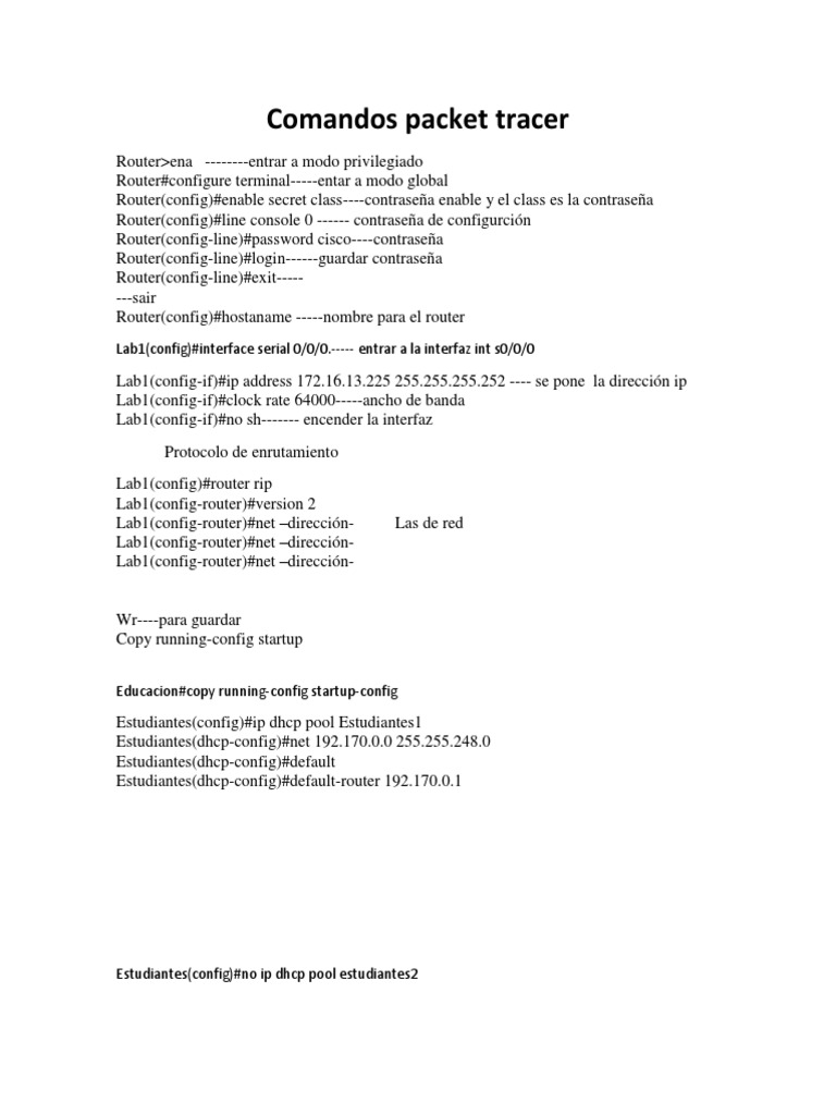Comandos Packet Tracer 2017 | PDF | Enrutador (Computación ...