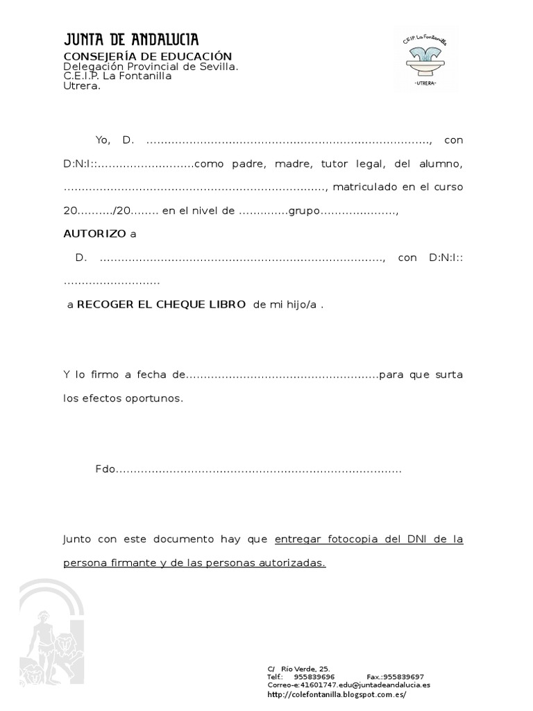 Autorización para Retirar Cheque Libro | PDF