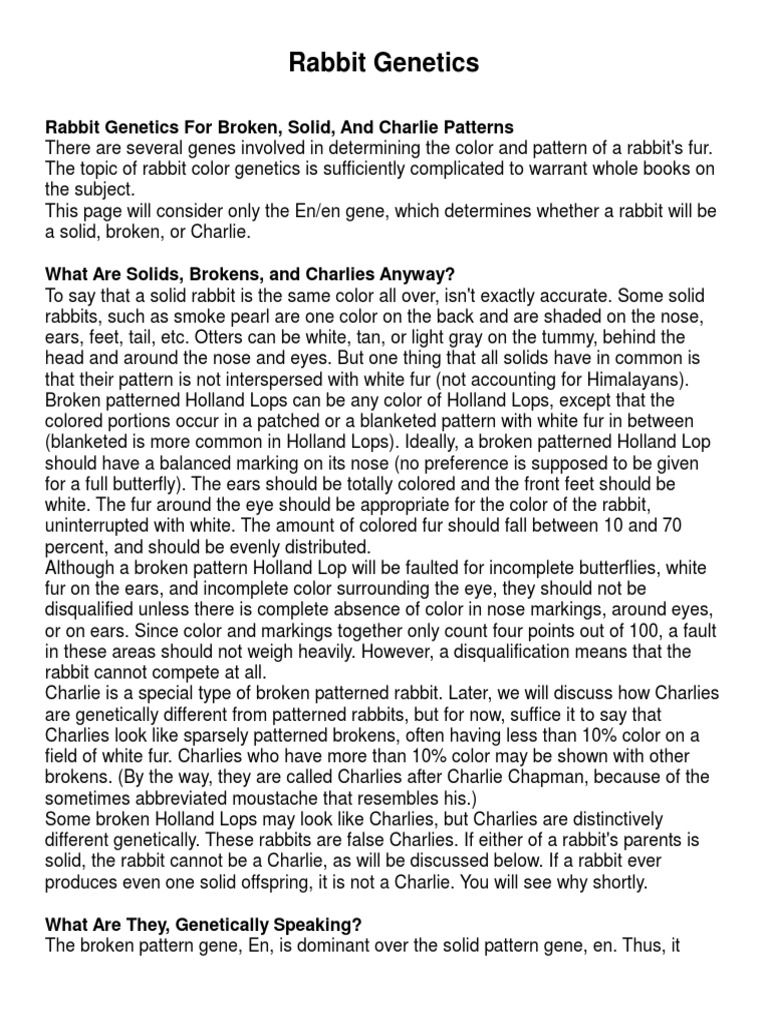 Rabbit Genetics | PDF | Breeding | Dominance (Genetics)
