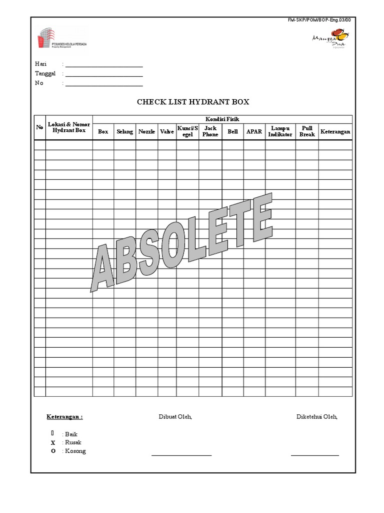 Checklist Inspeksi Hydrant Box | PDF