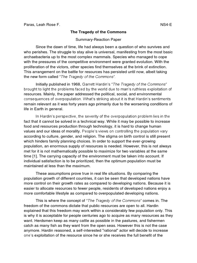 The Tragedy of The Commons | PDF | Human Overpopulation | Environmental ...