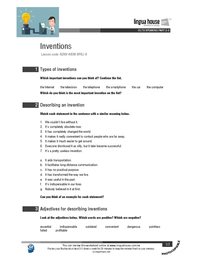 Inventions for IELTS Speaking Practice | PDF | Human Communication ...