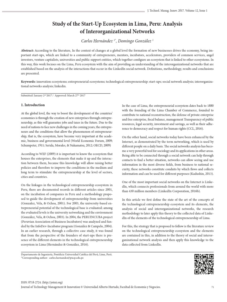 Study of TheStart-Up Ecosystem in Lima Peru-Analysis of ...
