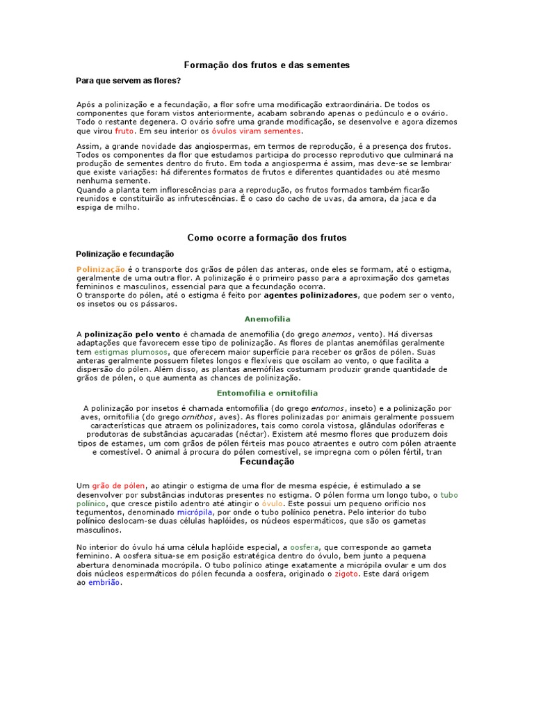 Formação Dos Frutos e Das Sementes | PDF | Pólen | Semente