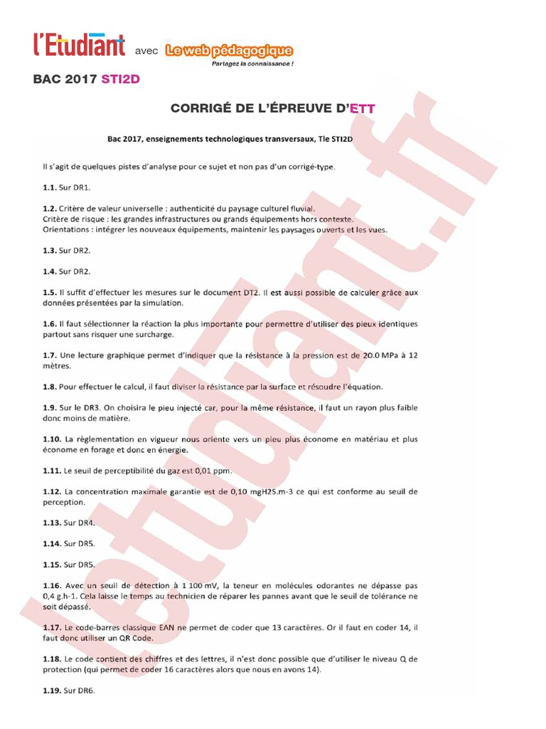 Bac Sti2d 2017 Ett Corrige | PDF