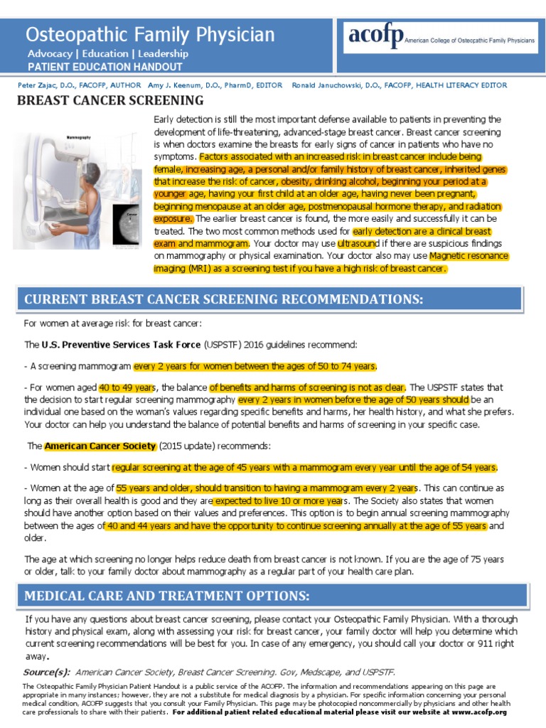 Breast Cancer Screening Guide | PDF | Mammography | Breast Cancer