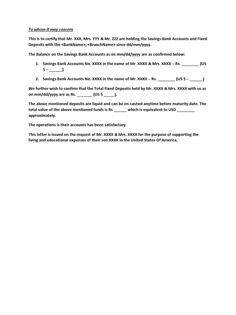 SBI Bank Letter Format | PDF
