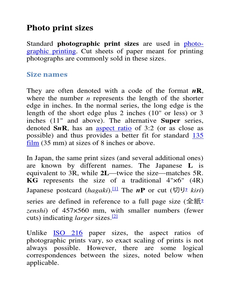 Standrad Photo Sizes | PDF | Pixel | Image Resolution