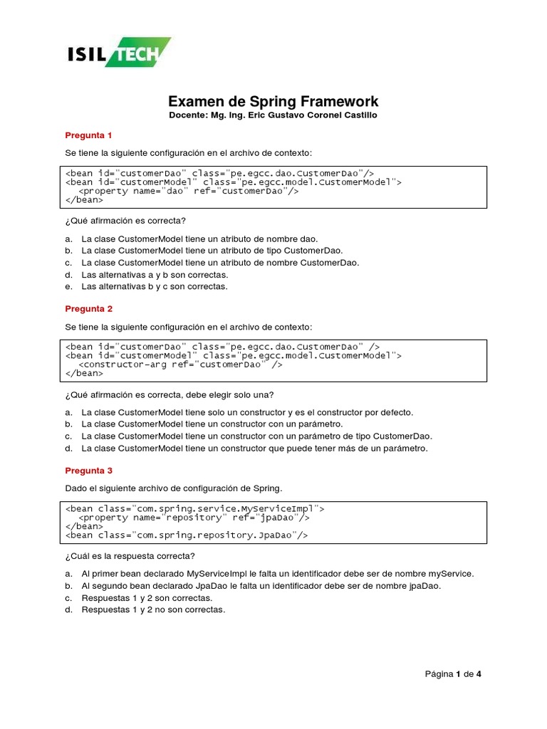 Examen 01 | PDF | Spring Framework | Java (lenguaje de programación)
