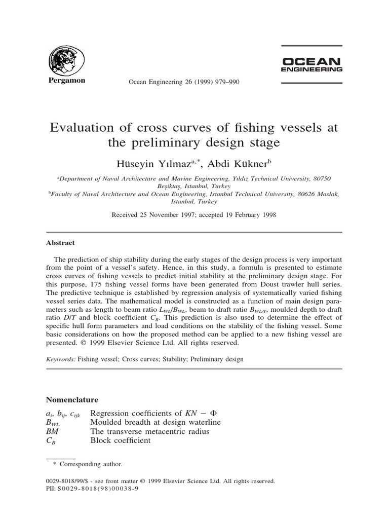 Evaluation of Cross Curves of Fishing Vessels at The Preliminary Design ...