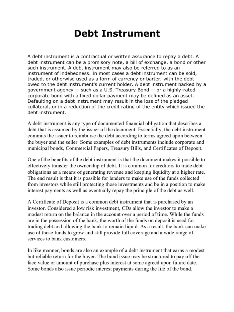 An Overview of Debt Instruments and Their Classification by Form and ...