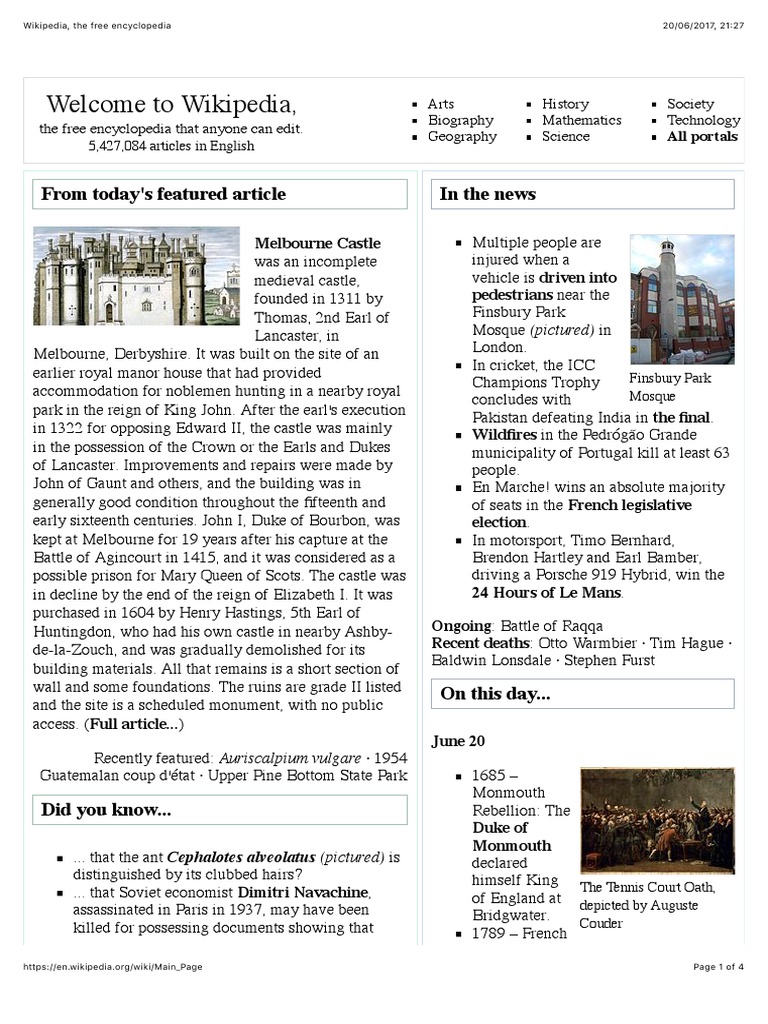 Welcome To Wikipedia,: From Today's Featured Article in The News | PDF