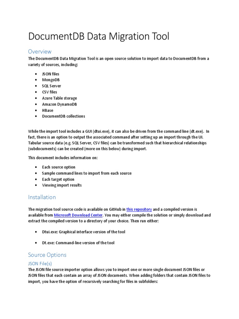 DocumentDB Data Migration Tool v1.7 | PDF | Mongo Db | Comma Separated Values