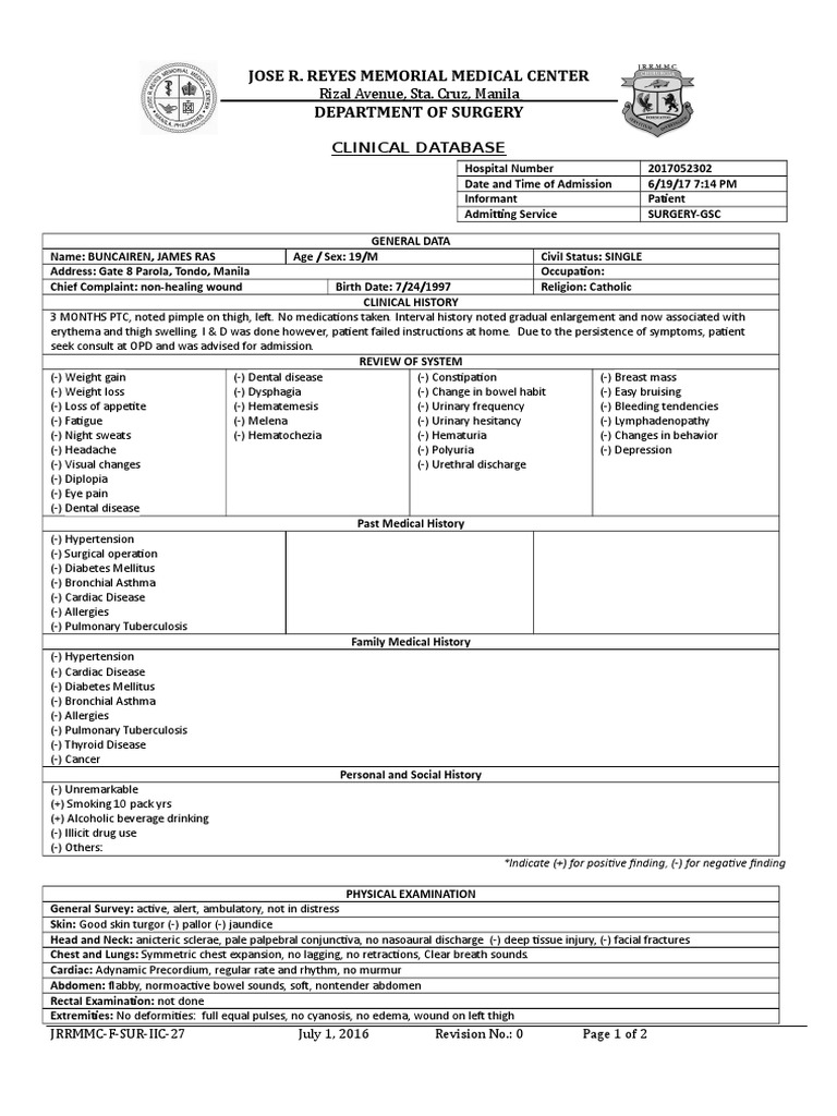 Jose R. Reyes Memorial Medical Center Department of Surgery: Clinical ...