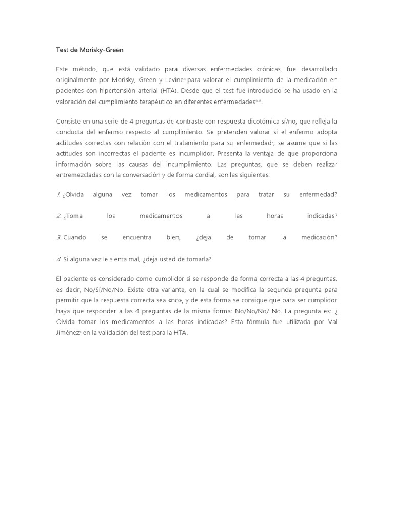 El Test de Morisky-Green: una herramienta validada para medir el ...
