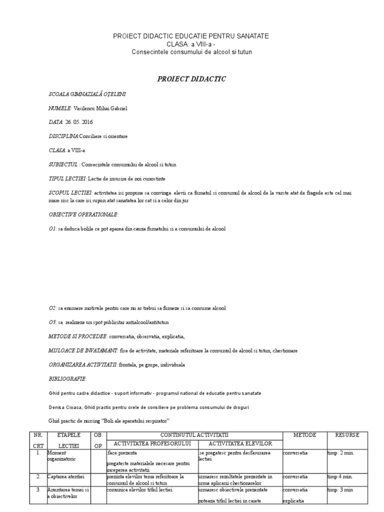 PROIECT DIDACTIC EDUCATIE PENTRU SANATATE CLASA.doc